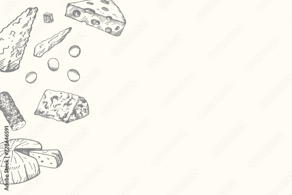 Cheese banner design template engraved sketch hand drawn vector ...