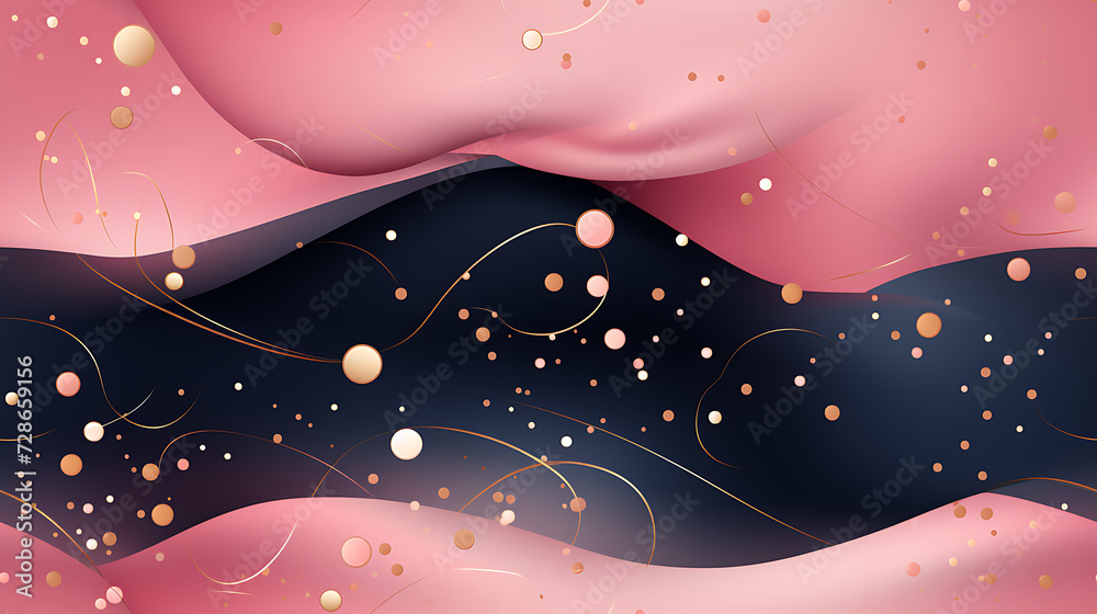 golden pink background with golden lines on the edges and gold polka ...