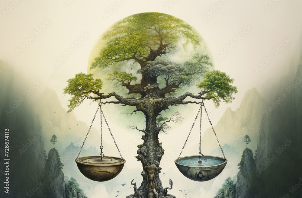 Weight scale with green planet ESG concept of environmental, social and ...