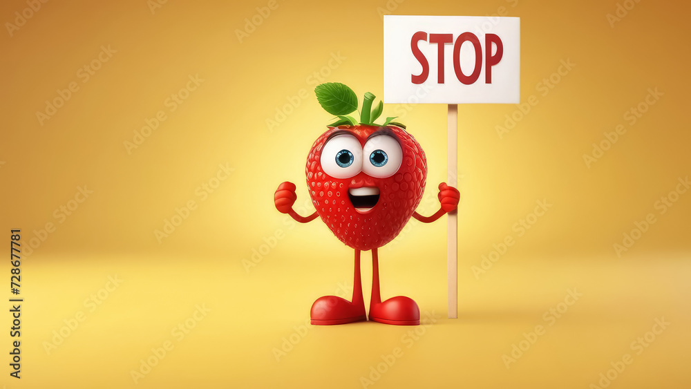 cartoon strawberry. a photo of a funny fruit, a berry holding a sign ...