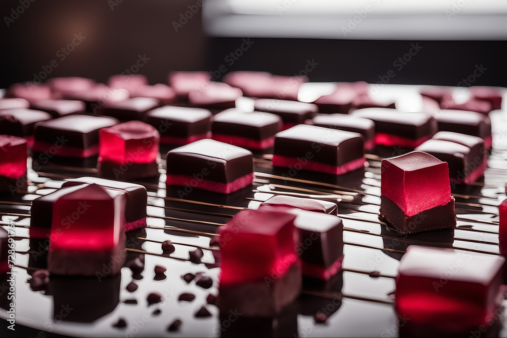 Visual Poetry: Ruby Chocolate Array in a Chic Patisserie Setting Stock ...
