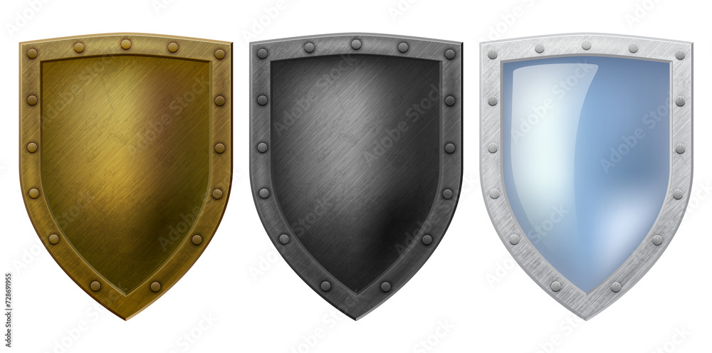 PNG shield icon set. Bronze, iron, glass. Protect logo collection ...