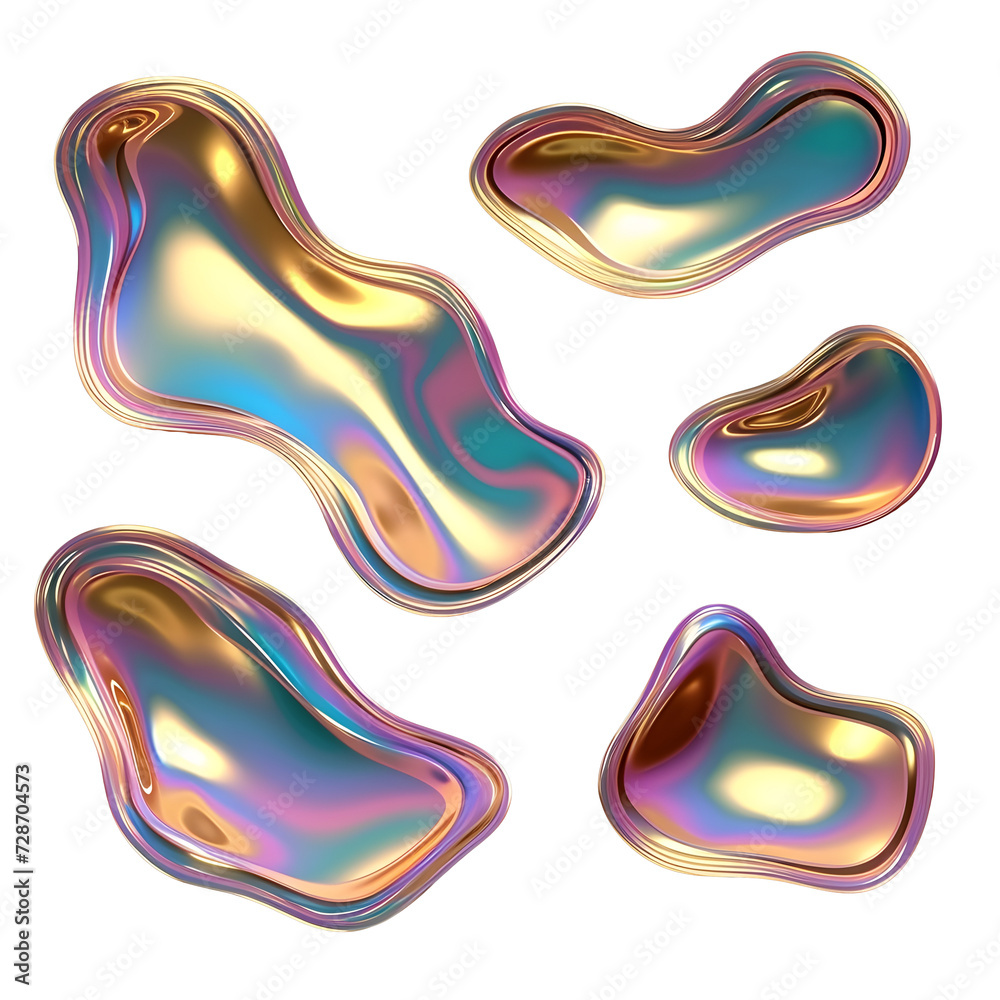 3d chrome y2k metal elements. Chrome Y2K melted, mercury shape 3d set ...