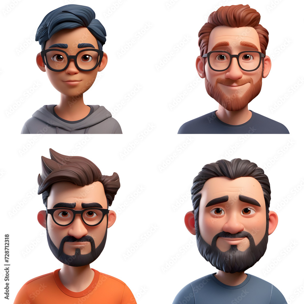 3d render people avatar collection on isolated transparent background ...