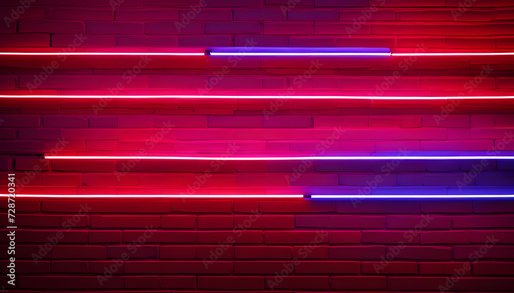 3d rendering neon background texture of empty red brick wall. glowing ...