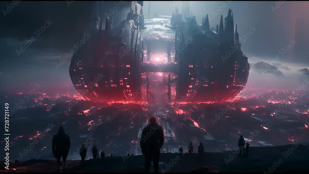 Abstract AI-generated background with UFO aliens spaceship above the ...