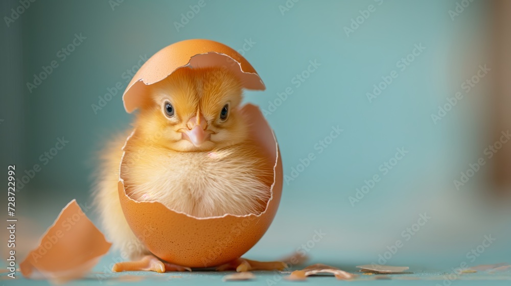 cute young fluffy easter chick baby hatches from the eggshell Stock ...