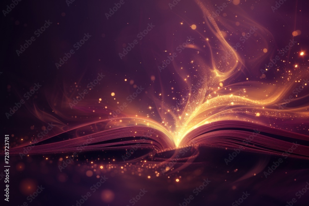 Open book with golden light shining from its pages. The soft glow ...