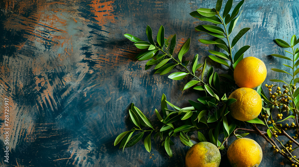celebration of the Jewish holiday of Sukkot, etrog, date palm shoot ...