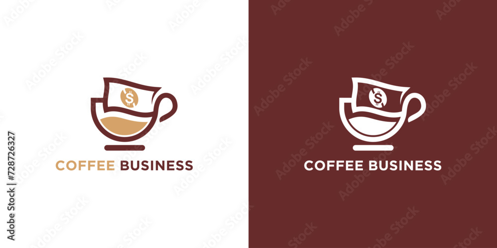 coffee cup logo in line style, simple coffee logo vector with money ...