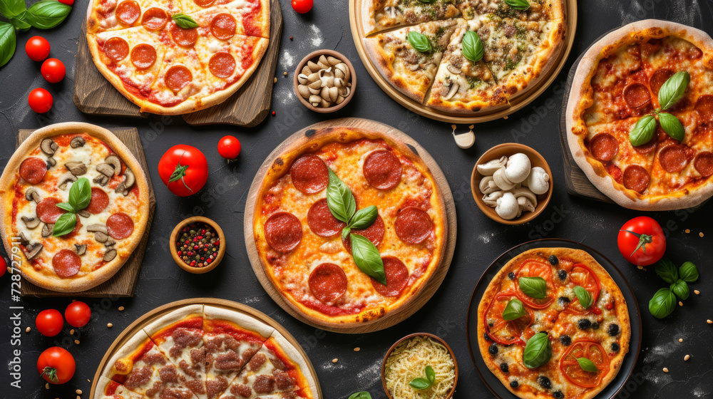 Gourmet pizza selection. Different types of pizzas. Italian cuisine ...