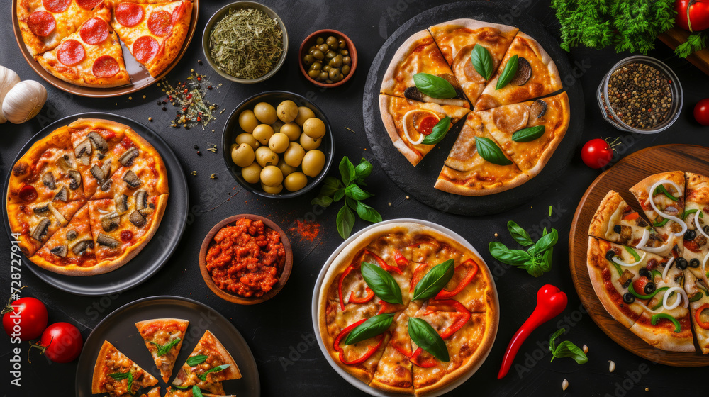 Gourmet pizza selection. Different types of pizzas. Italian cuisine ...