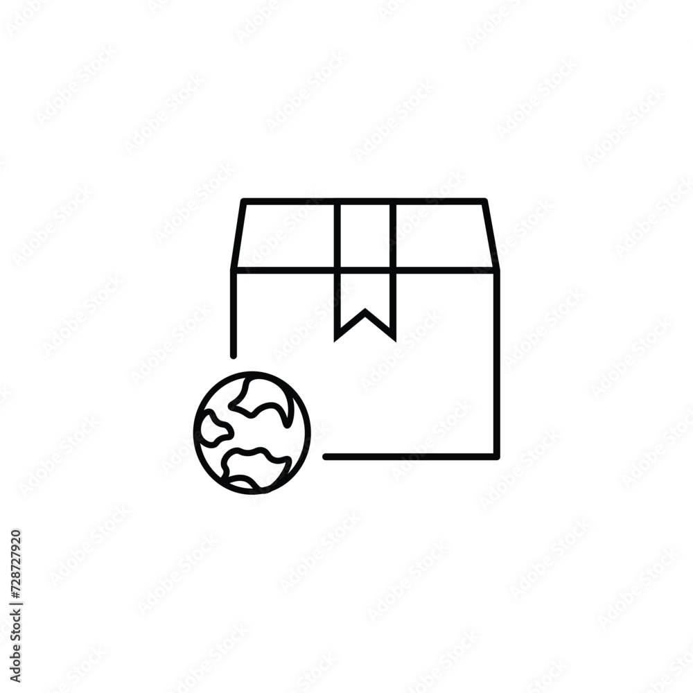 World Wide Delivery, Parcel Box and Globe Silhouette and Line Icon Set ...