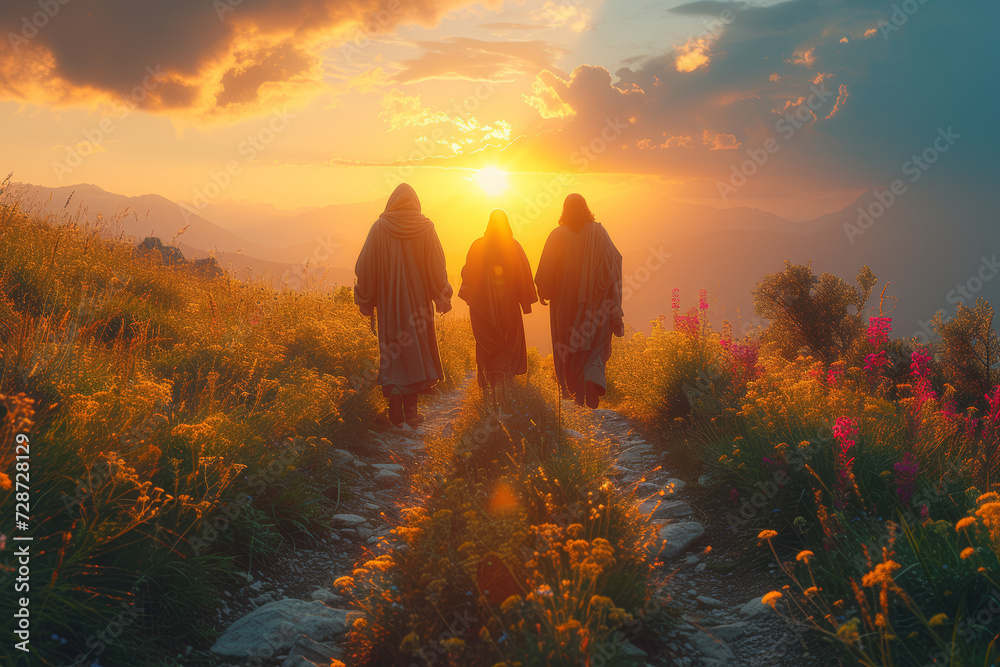 Staging of The disciples witnessing the risen Christ on the road to ...