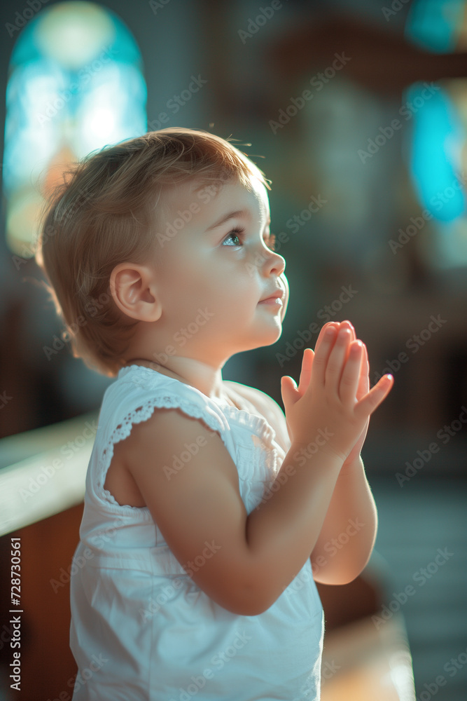 little boy clasped his hands together in church and praying Stock Photo ...