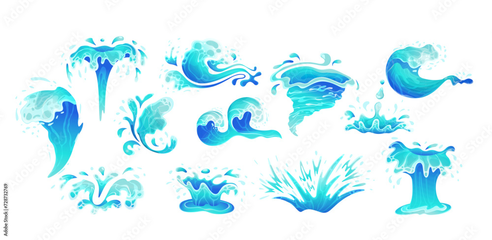 Water splashes shapes color vector icon big set. Natural aqua streams ...
