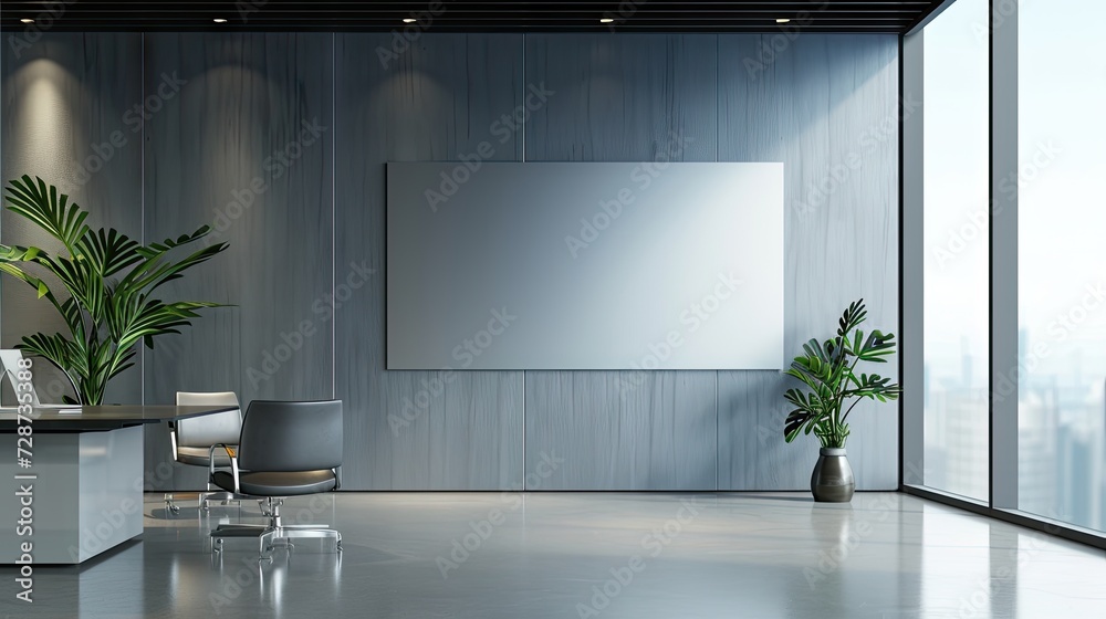 office visuals with a 3D illustration of a blank metal wall sign ...