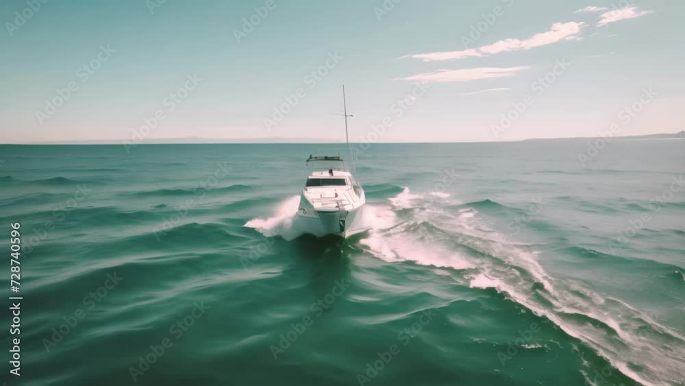 a white boat navigating through the vast expanse of the open ocean ...