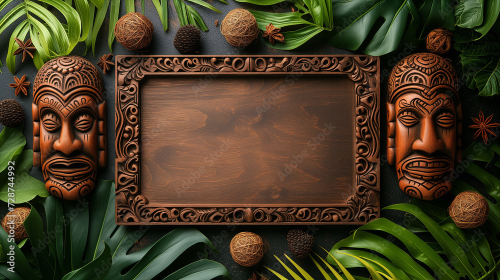 Blank Tiki Signage With Tropical Elements, Luau Party Background, Beach ...