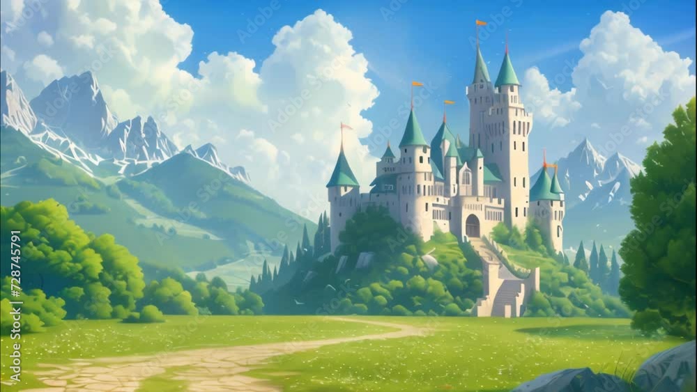 Cartoon castle scene illustration anime background. cartoon and anime ...