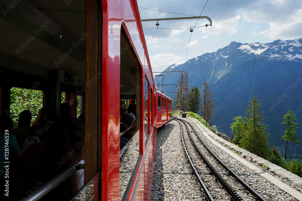 Historic cogwheel train connecting Chamonix and glaciers, popular ...