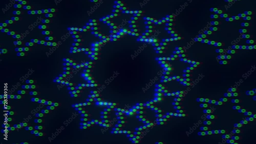 Symmetrical blue dot pattern on black background, featuring a larger ...