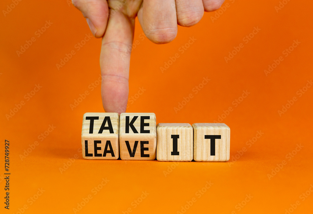 Take or leave it symbol. Businessman turns beautiful wooden cubes and ...