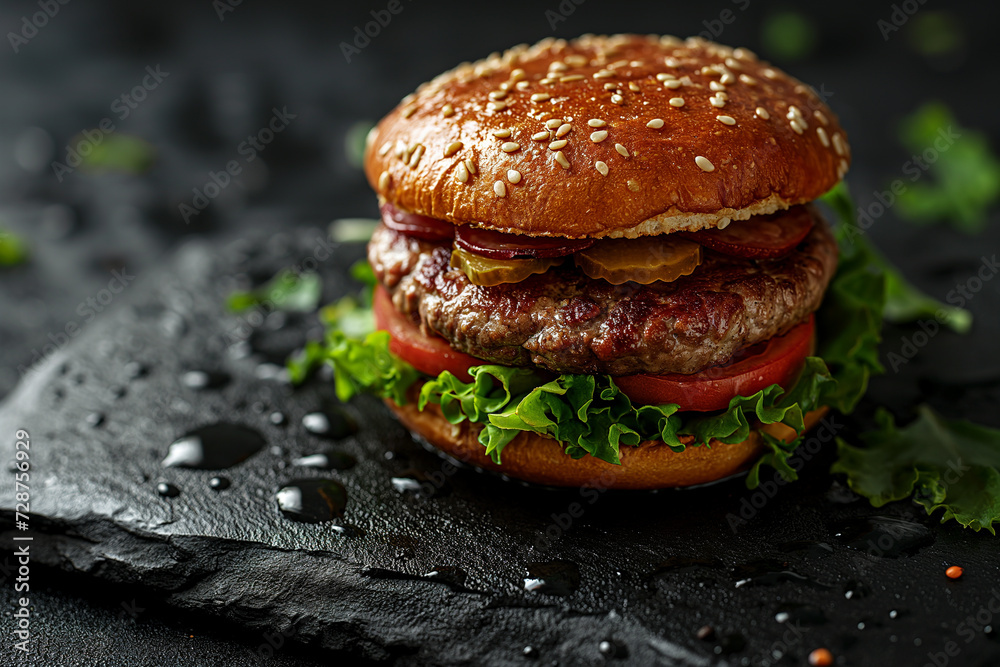 Verlockende Burgerkreation: Saftige Burger mit Patties auf eleganter ... Verlockende Burgerkreation: Saftige Burger mit Patties auf eleganter ...