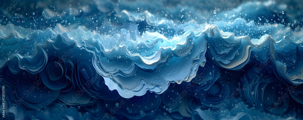 This photo captures a painting depicting a powerful wave crashing in ...