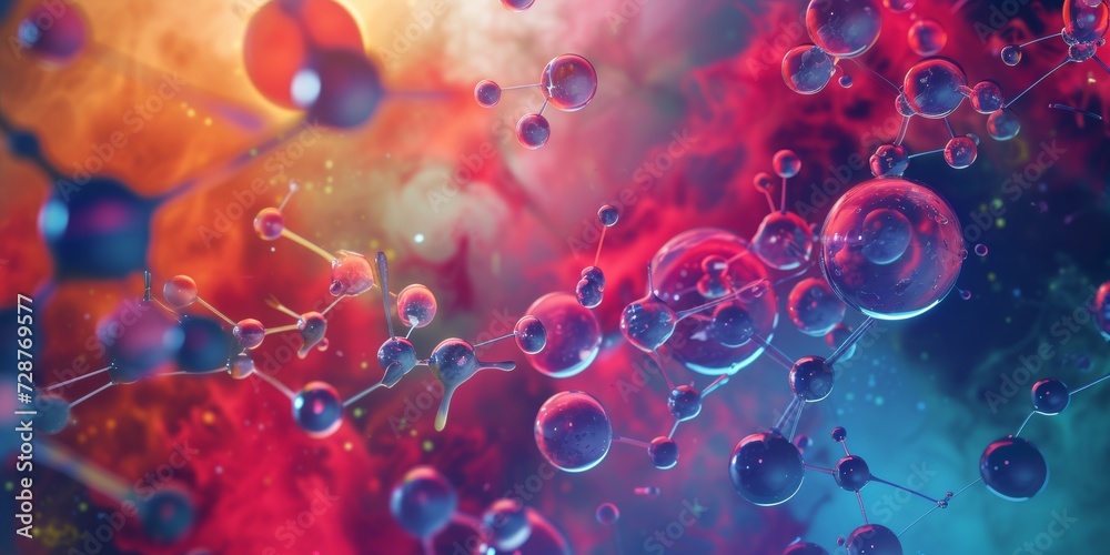 Molecular fusion, with abstracted atomic structures merging and bonding ...