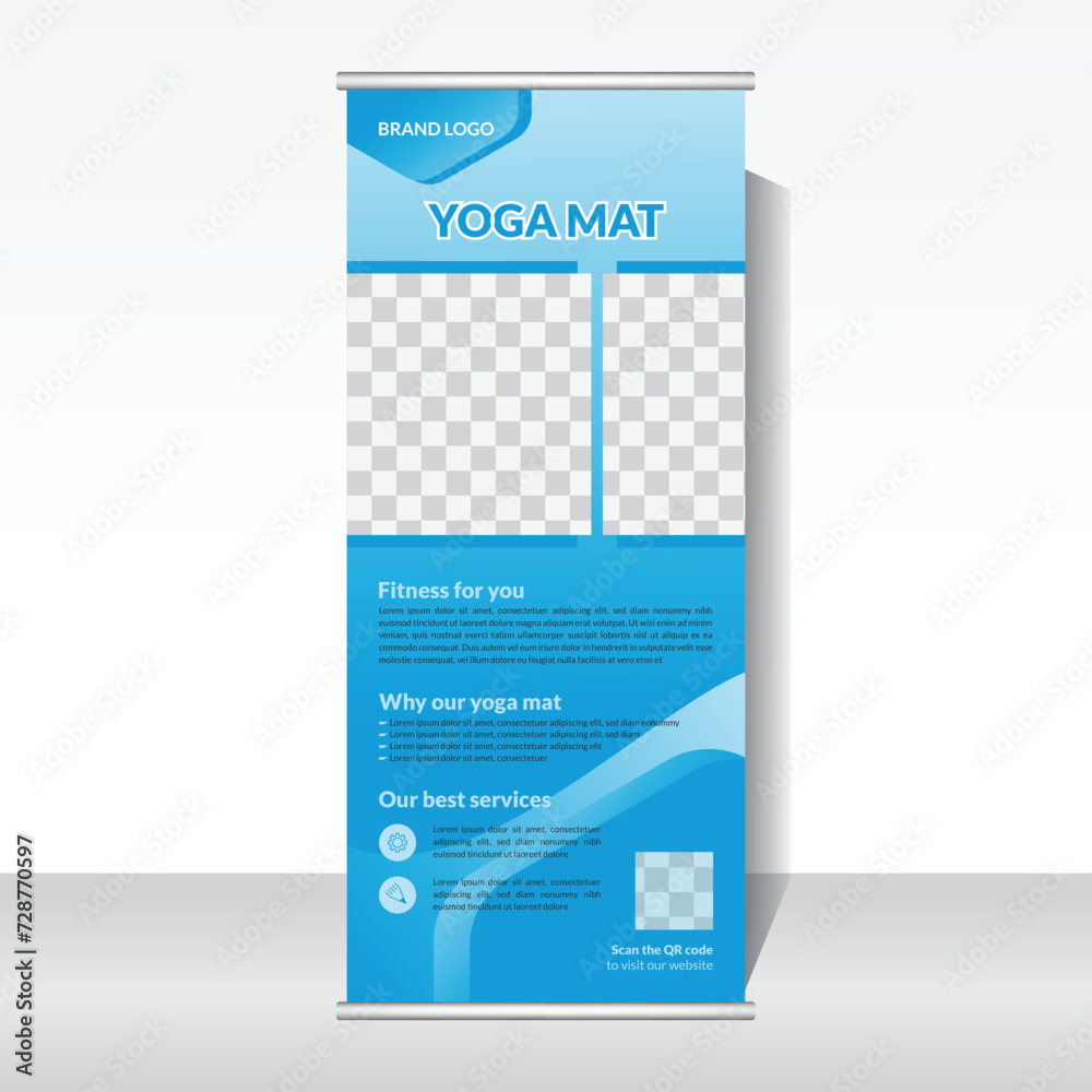 roll up banner design, yoga mat, fitness, advertisement standee banner ...