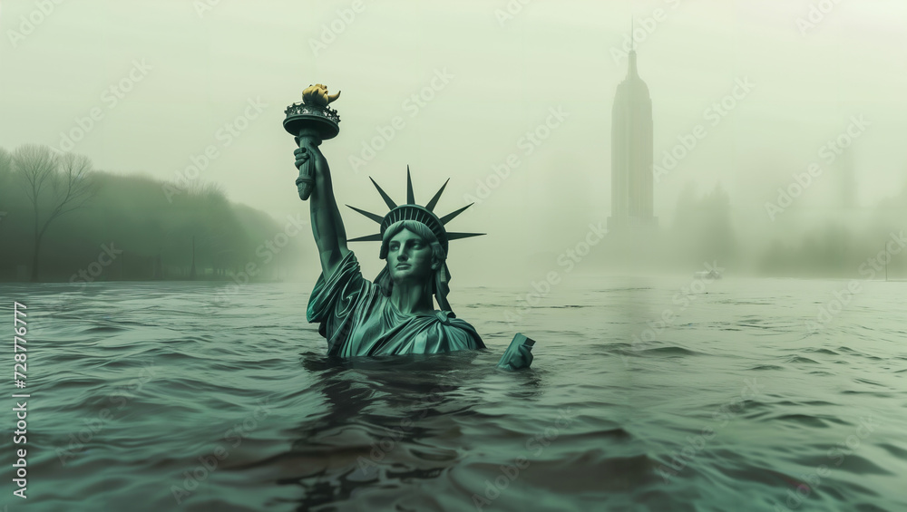 Fictional depiction of the Statue of Liberty sinking into rising sea ...