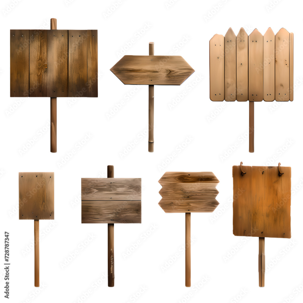 png of different blank wooden empty sign boards on neat transparent ...