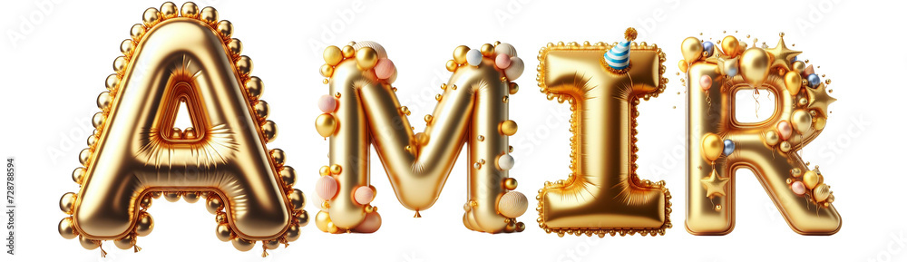AMIR Letters - Golden Balloon, 3D - Isolated on Transparent or White ...