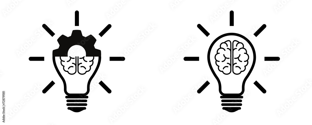 Knowledge Icon Set on transparent background, Setting and brain icon ...