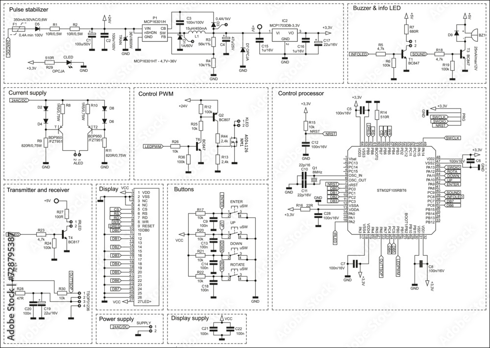 Technical schematic diagram of electronic device. Vector drawing ...