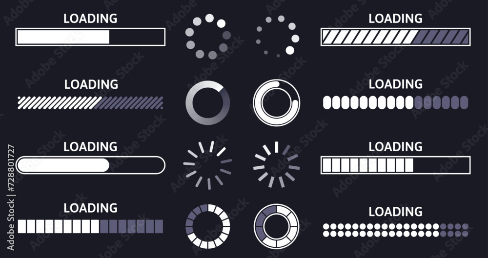 Load indicator. Loading status bar, round buffer download progress and ...
