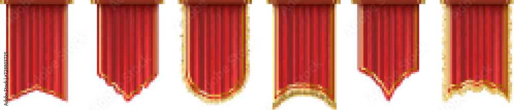 Red medieval battle flag. Hanging fabric royal banner, pennant mockup ...