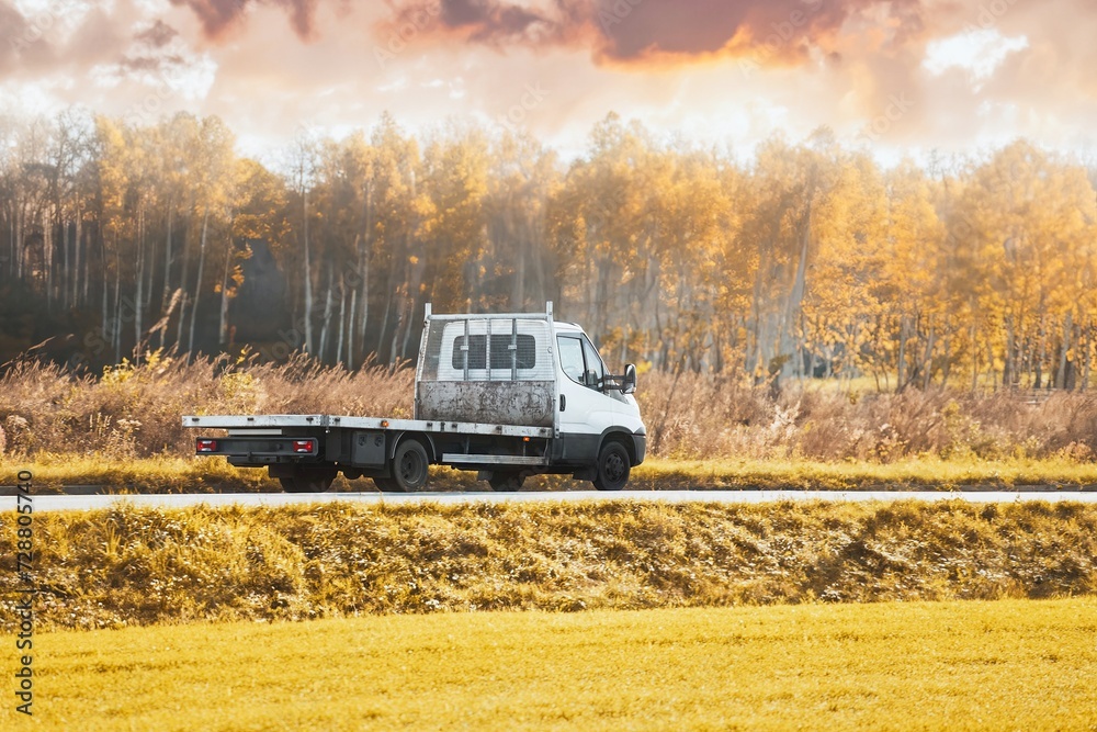 Roadside assistance transports a car with a breakdown on the road ...