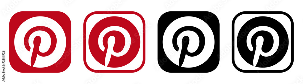 Set of Pinterest mobile app icons, isolated on white background, vector ...