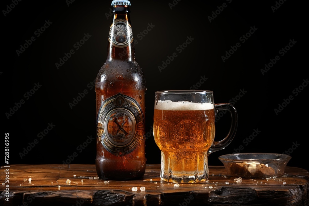 Cold Brew Harmony: A Glass Filled with Beer Next to a Chilled Bottle ...