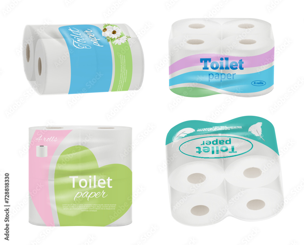 Toilet paper package design. Absorbent hygienic paper soft towels rolls ...