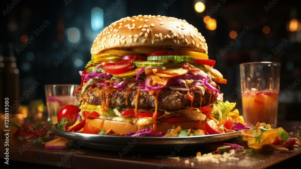 an epic hamburger masterpiece: a symphony of ingredients and hues ...