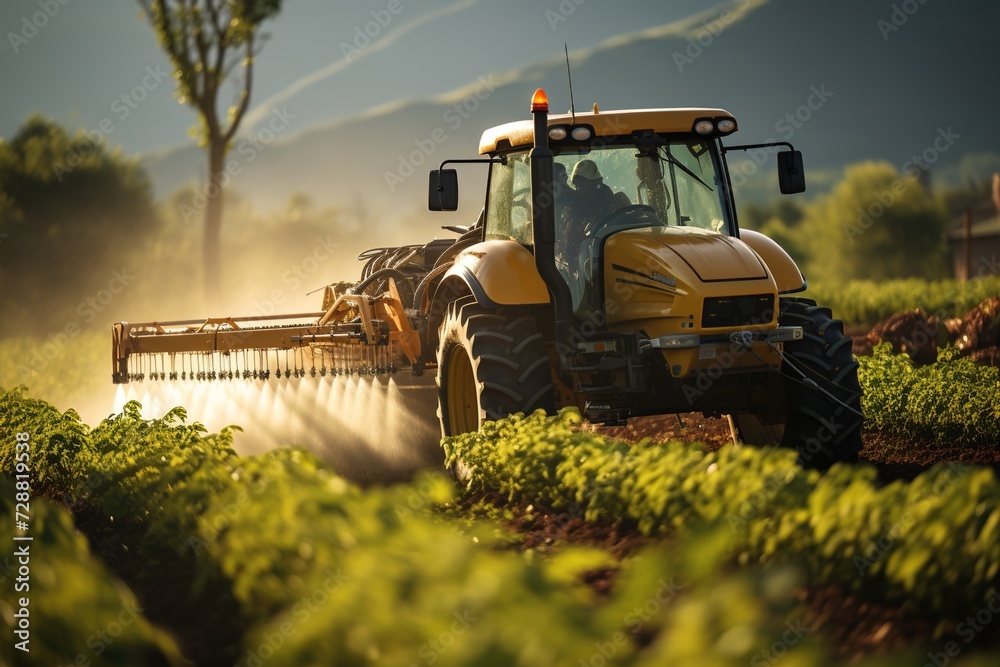 Agricultural Progress: A Tractor Moves Across the Fields, Harvesting ...
