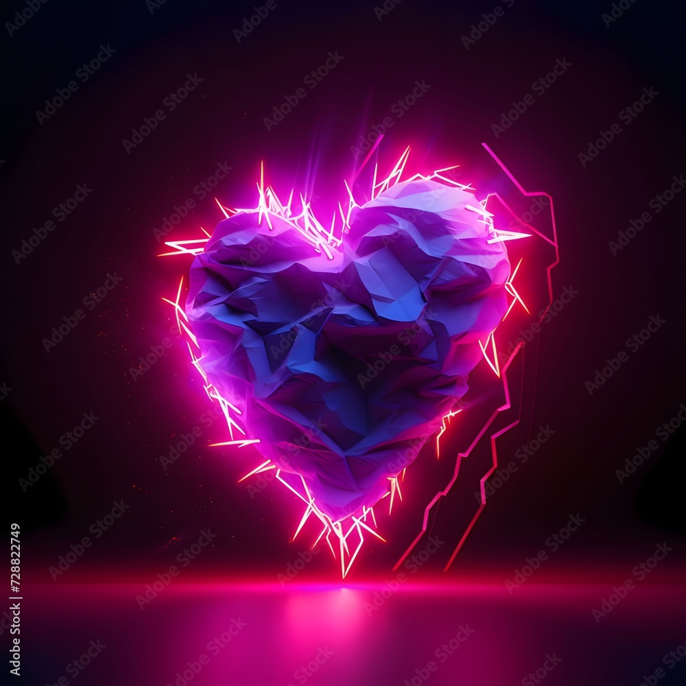 Red and pink heart with lightning bolts on a dark background. Heart as ...