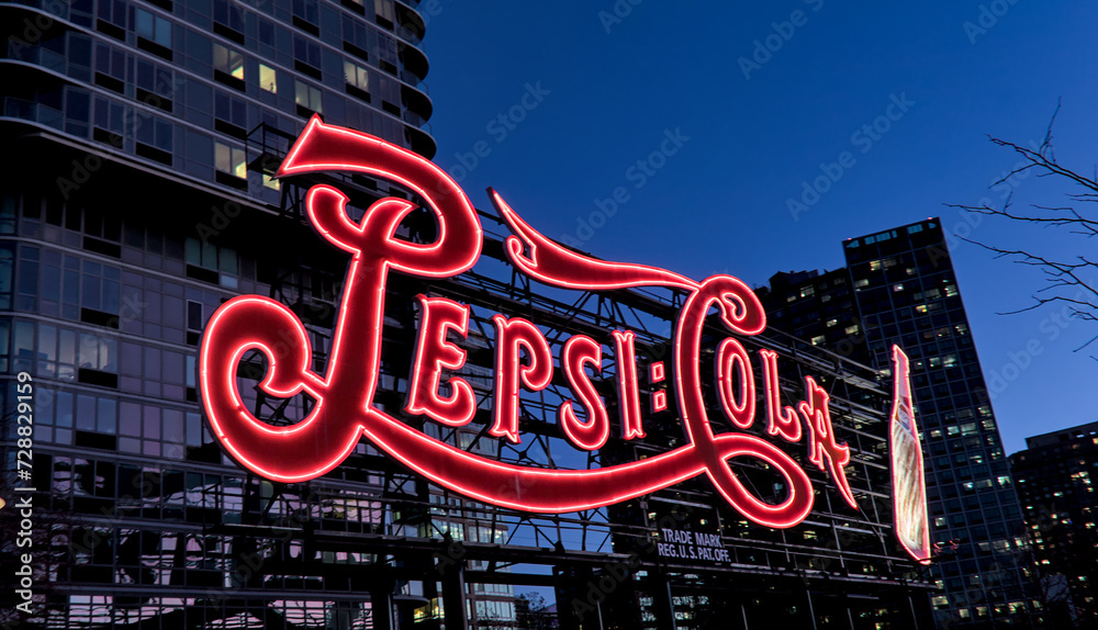 Iconic Pepsi Cola advertisement sign on the Long Island City, Queens ...