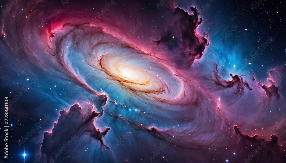 This vibrant image captures the stunning beauty of a spiral galaxy ...