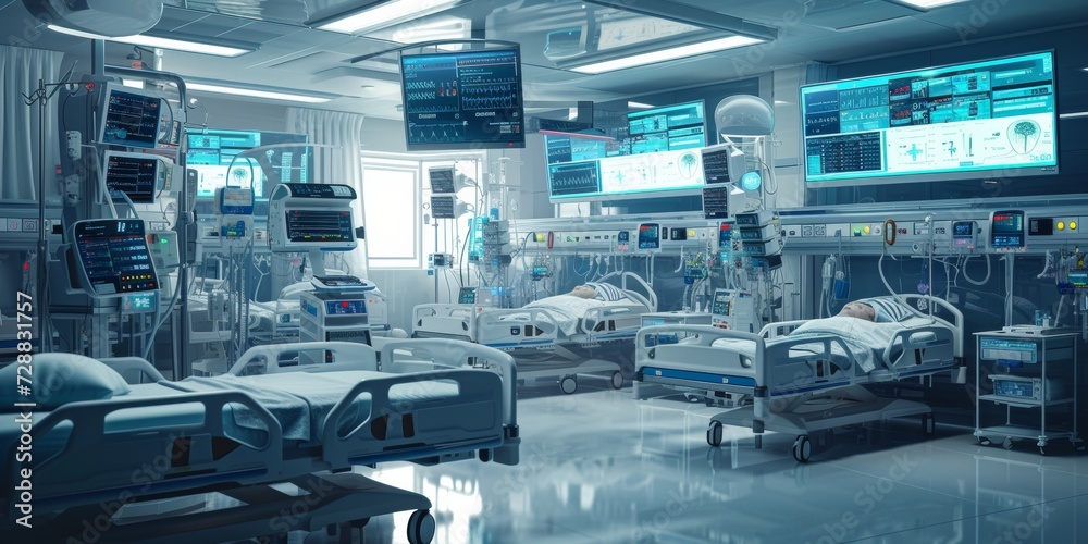 ICU Ward with Advanced Life Support Equipment and Monitoring Systems in ...