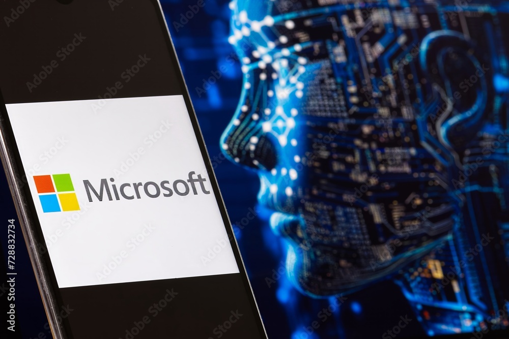 Microsoft corporate logo is sharp and displayed on a smartphone in the ...