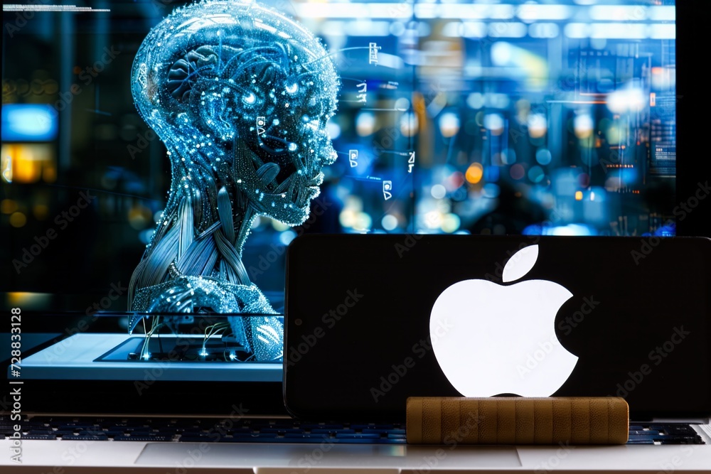 The Apple corporate logo is sharp and displayed on a smartphone in the ...